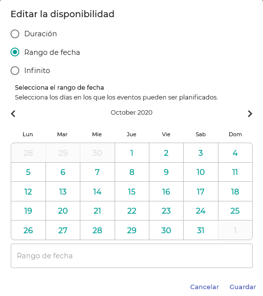Limita el intervalo de fechas disponibles