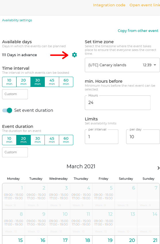 Limits the range of available dates