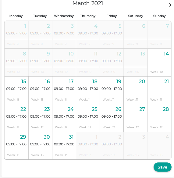 Setting the availability of dates and times