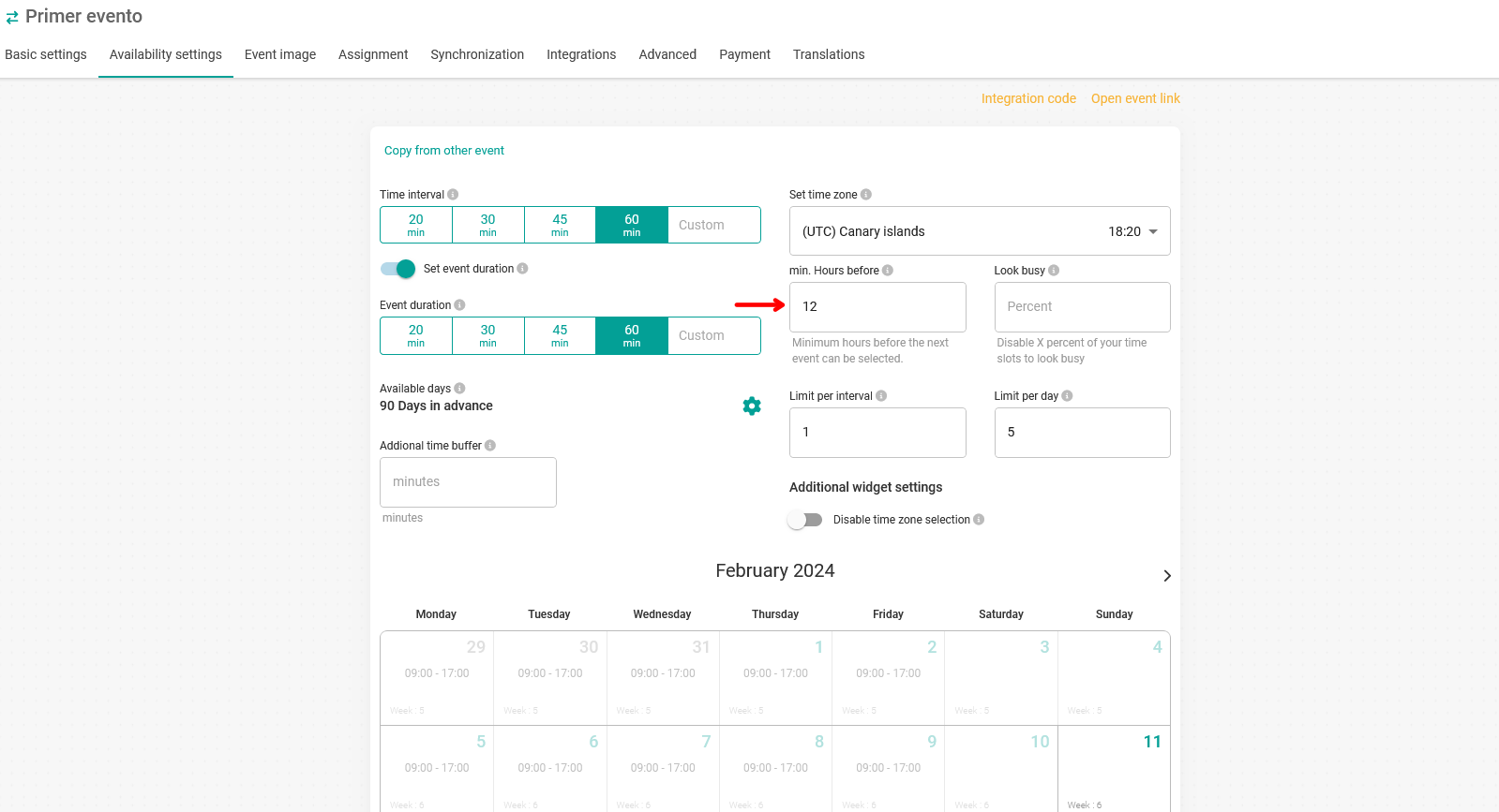 Establish the minimum number of hours in advance to be able to make a ...
