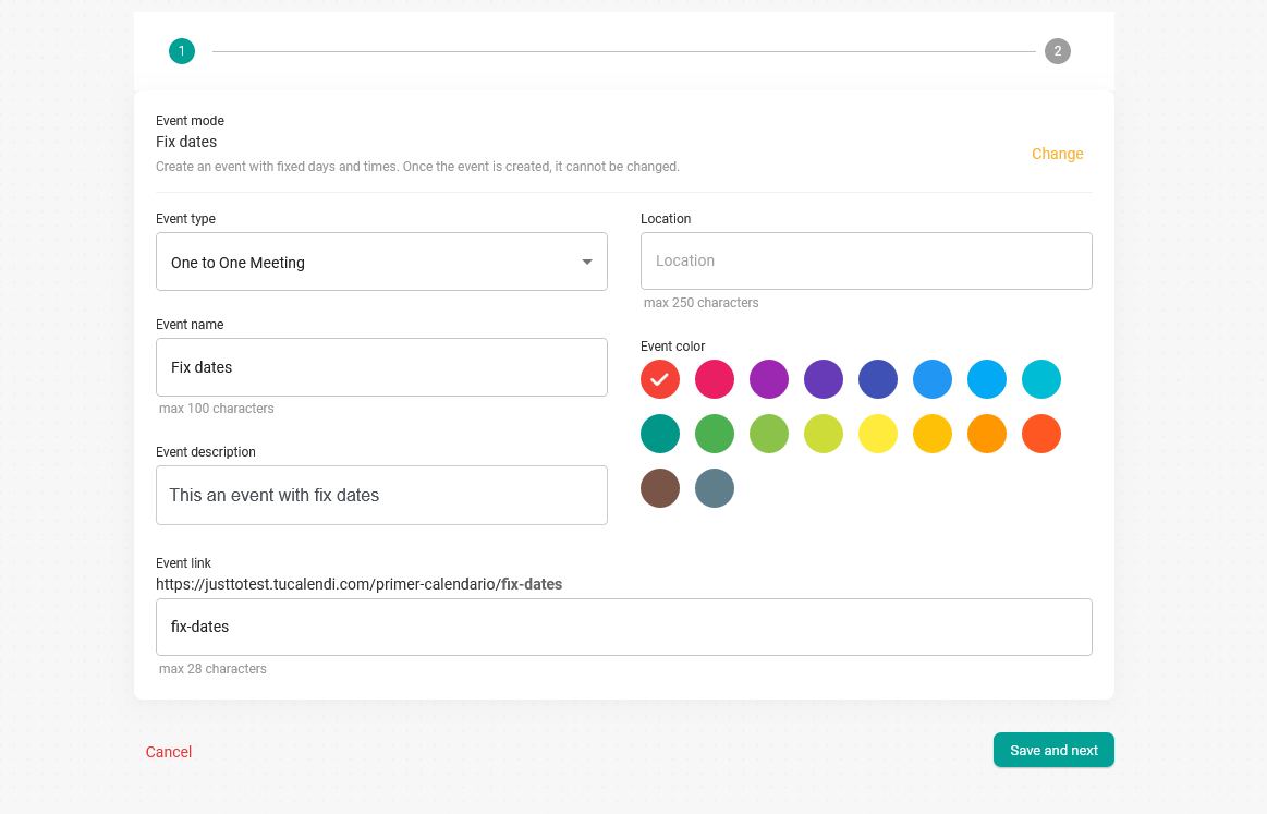 Create an event with fixed dates and times