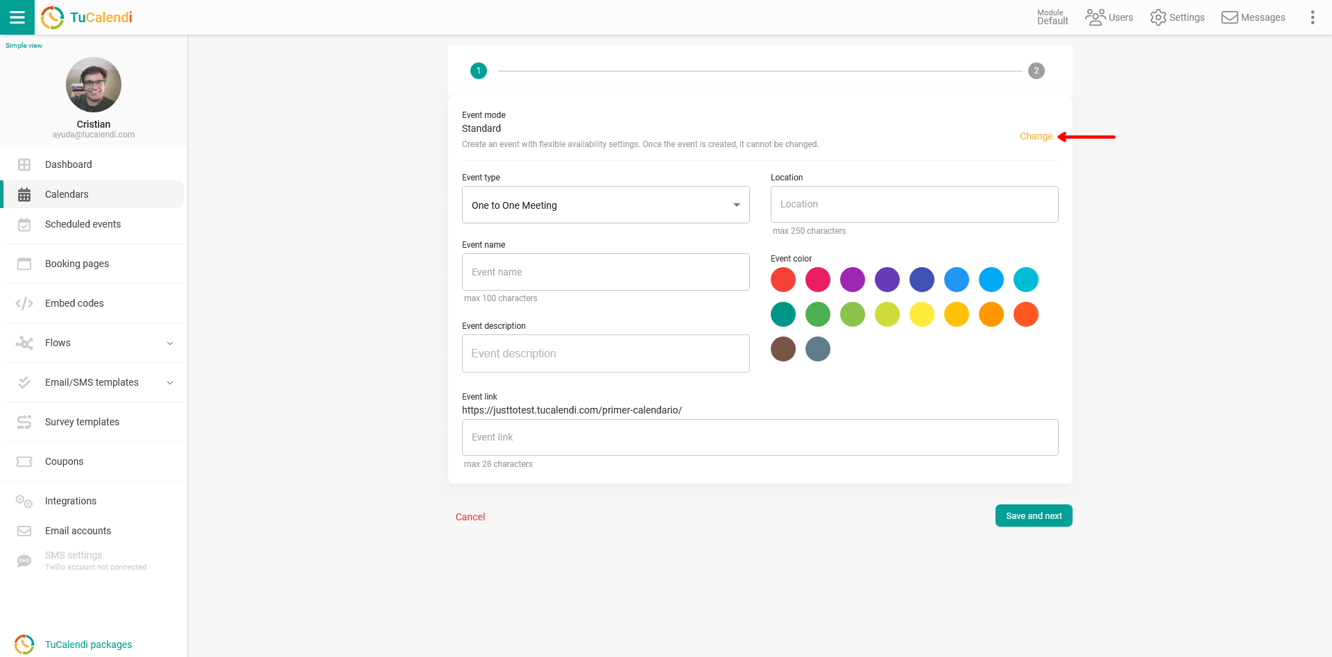 Create an event with fixed dates and times