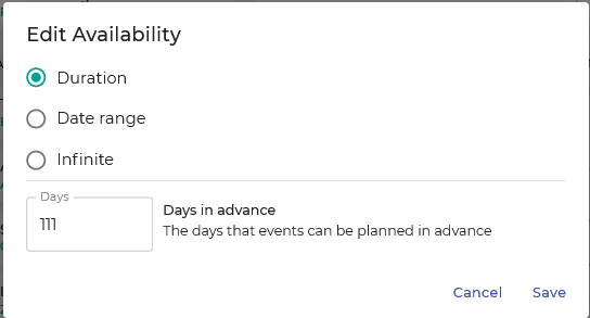 Limits the range of available dates