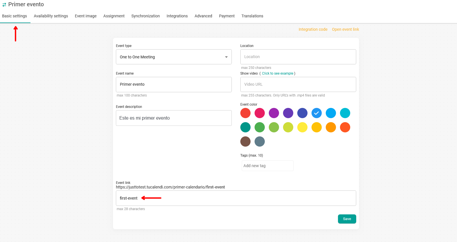 How to customize the event link
