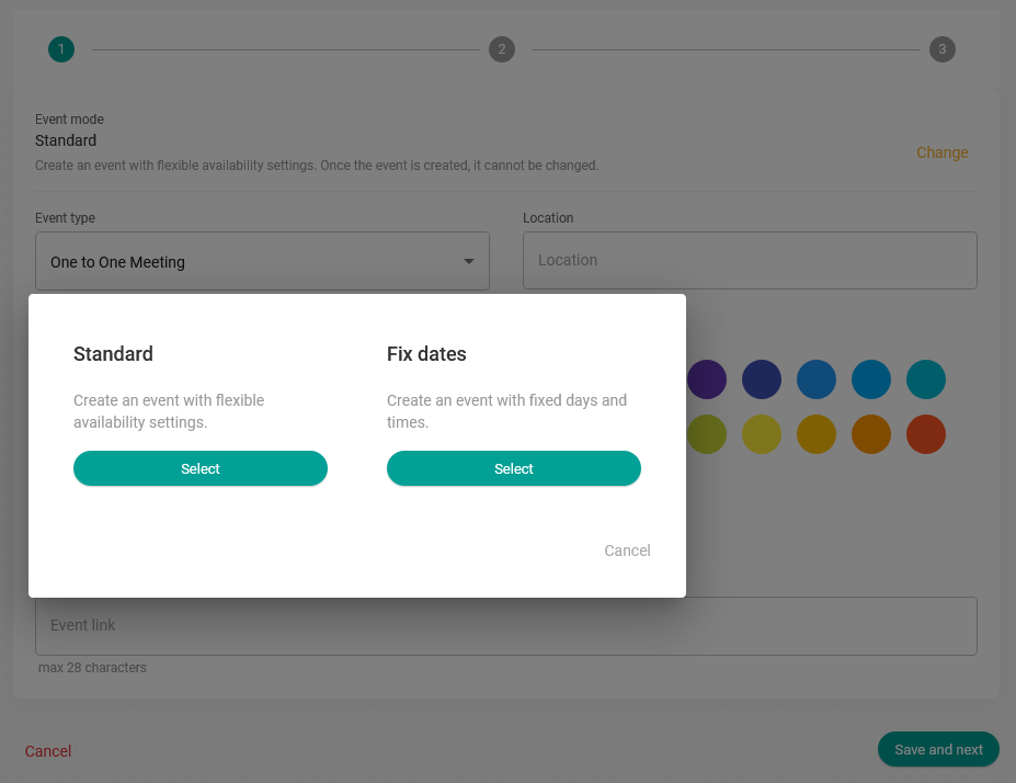 Create an event with fixed dates and times