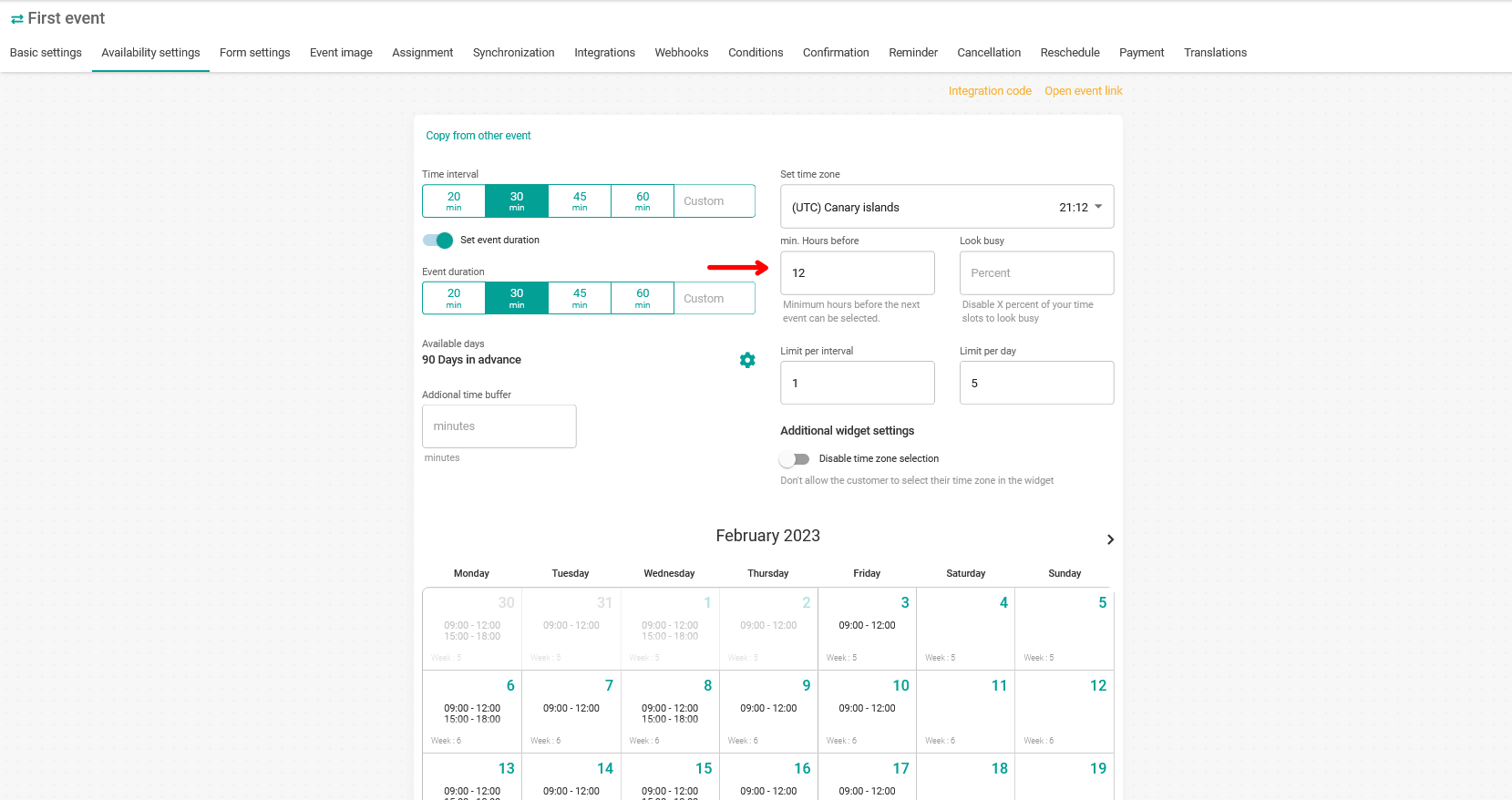 Establish the minimum number of hours in advance to be able to make a ...