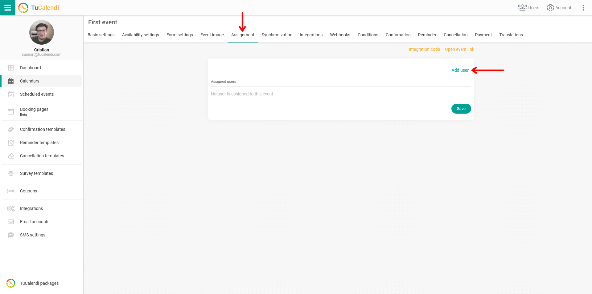 Assign people in your team to events