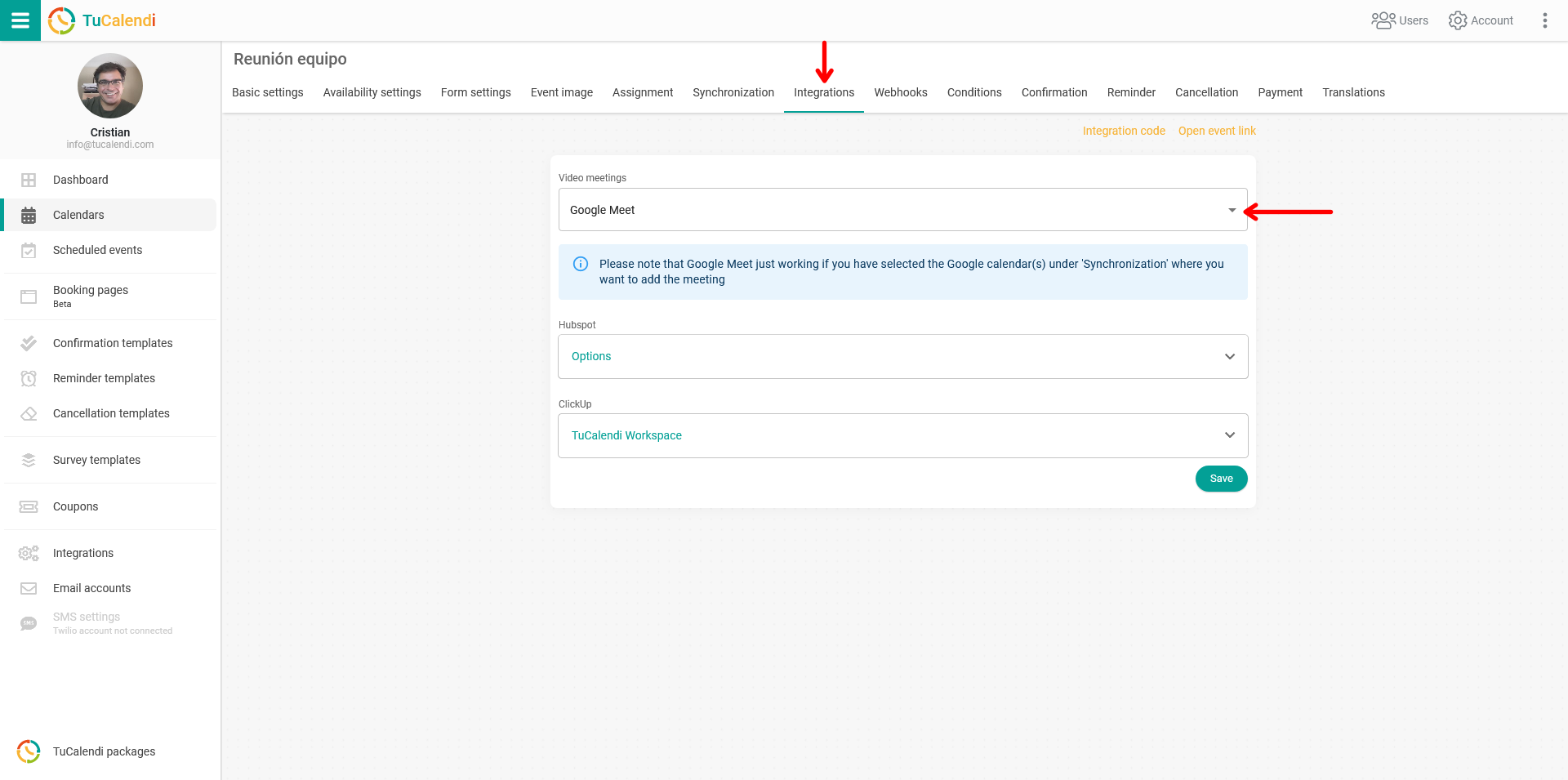 Connect an event to Google Meet
