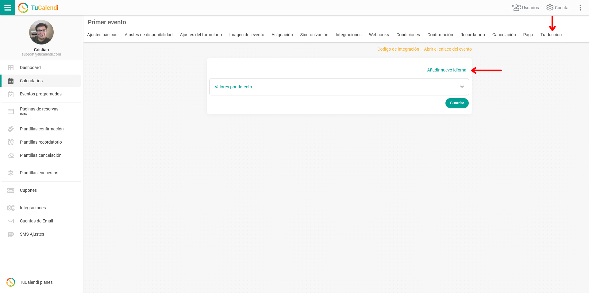 Disponer el mismo evento en distintos idiomas