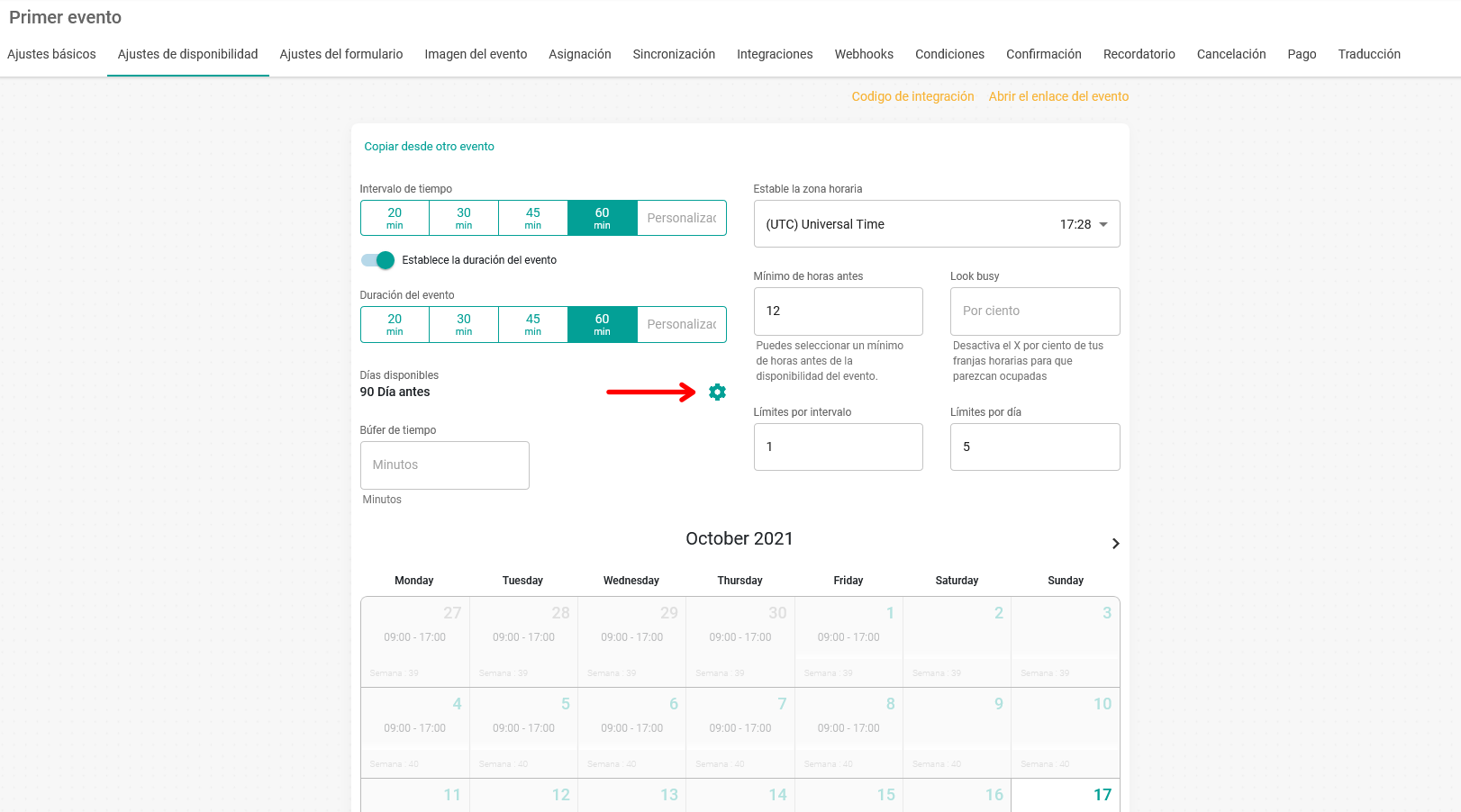 Limita el intervalo de fechas disponibles