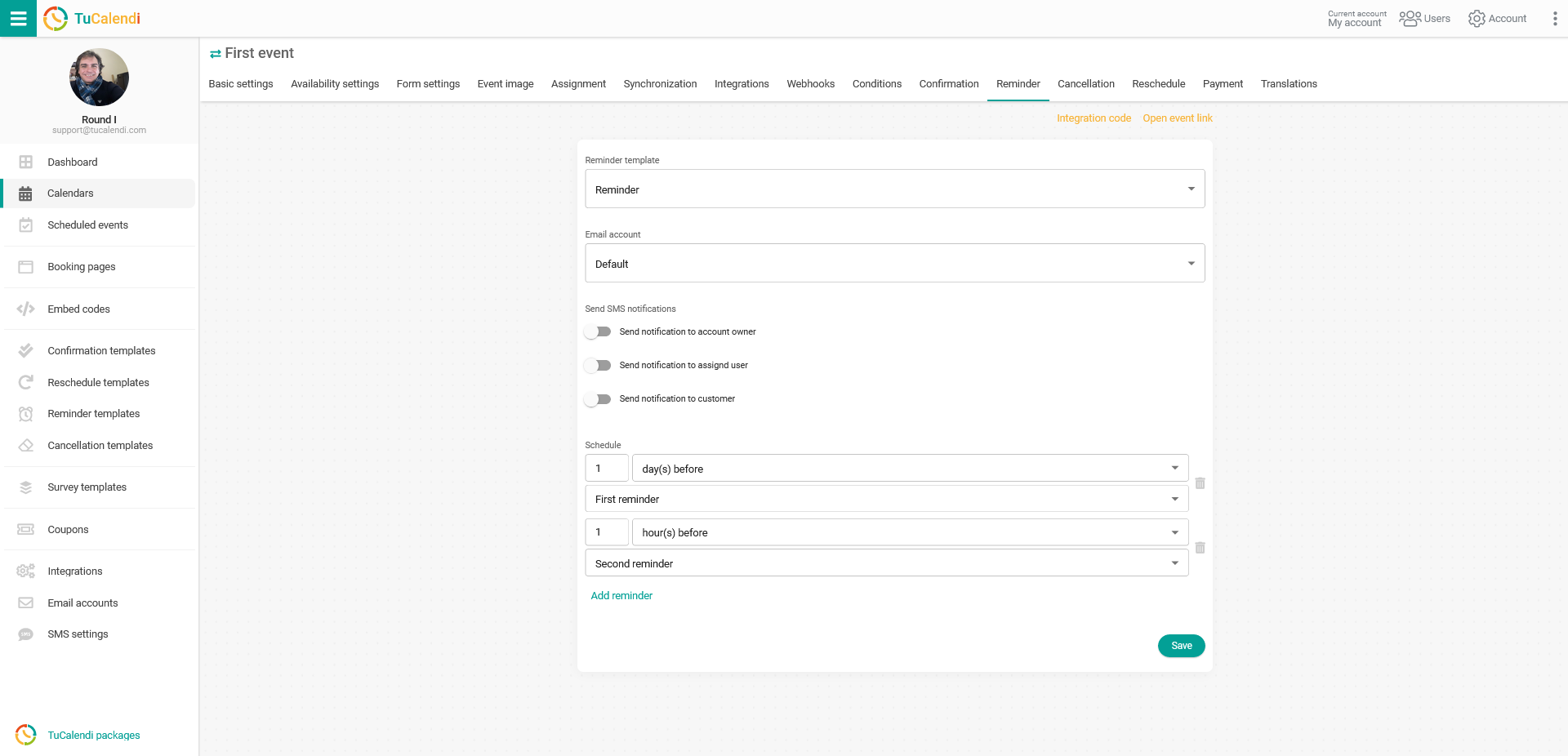 Know and modify the reminders that will be sent for each booking