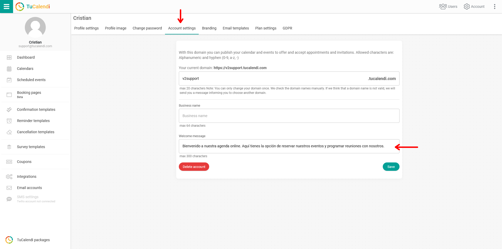 Show my own welcome message on my booking page