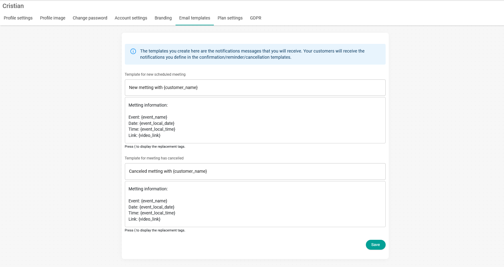 Customizing internal booking notifications